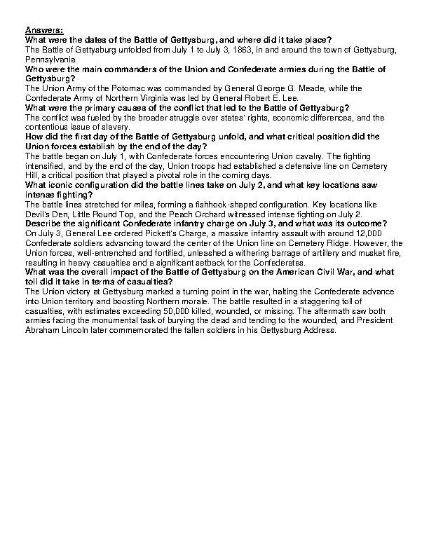 CIVIL WAR- Battle of Gettysburg Article & Questions Assignment - Classful CIVIL WAR- Battle of Gettysburg Article & Questions Assignment - Classful